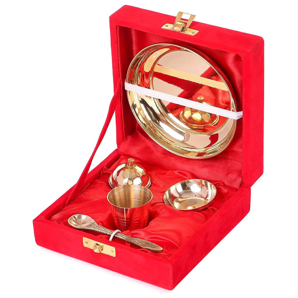 Buy Online Bulky Santa Pure Brass Pooja Thali with Gift Box, Set of 5 ...