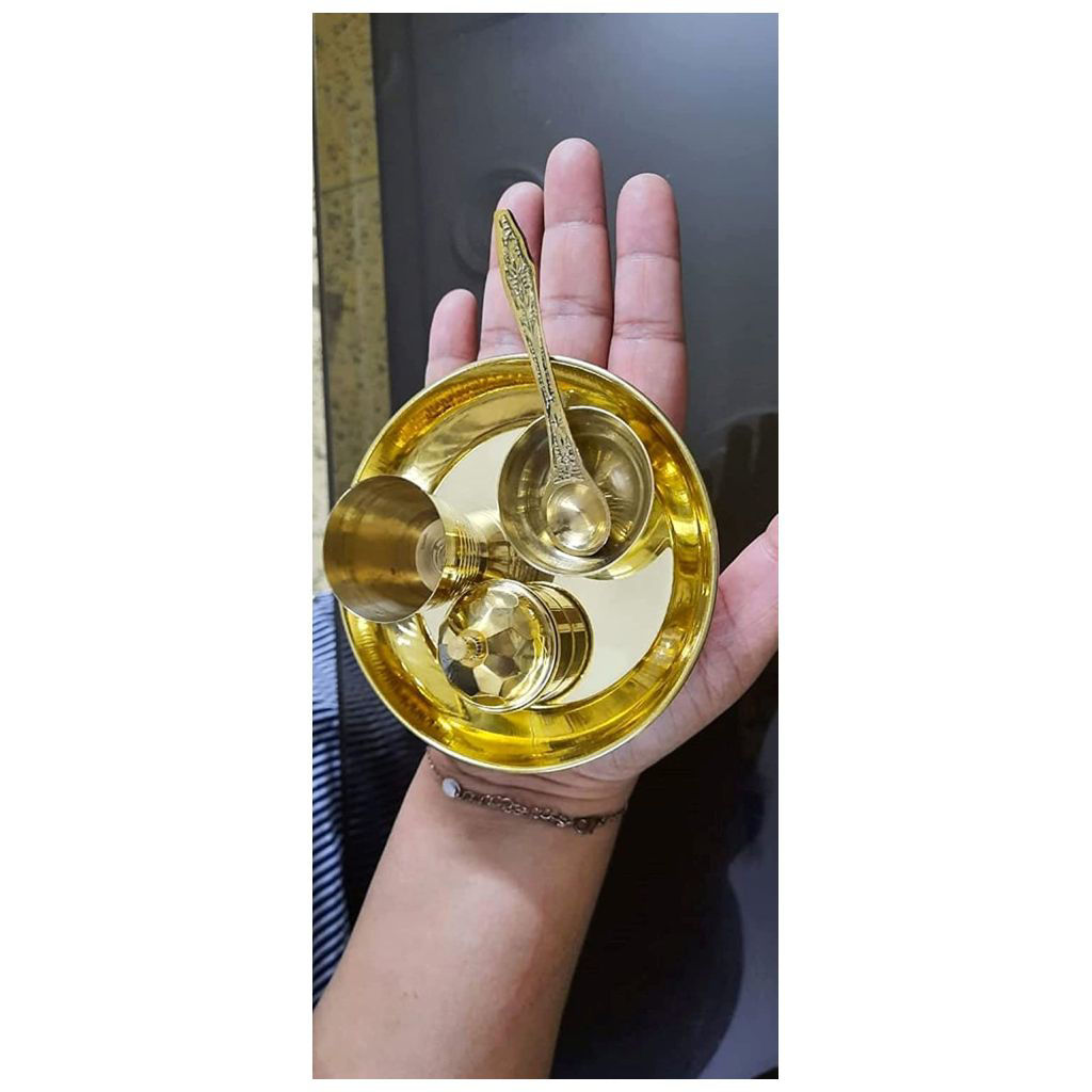 Buy Online Bulky Santa Pure Brass Pooja Thali with Gift Box, Set of 5 ...